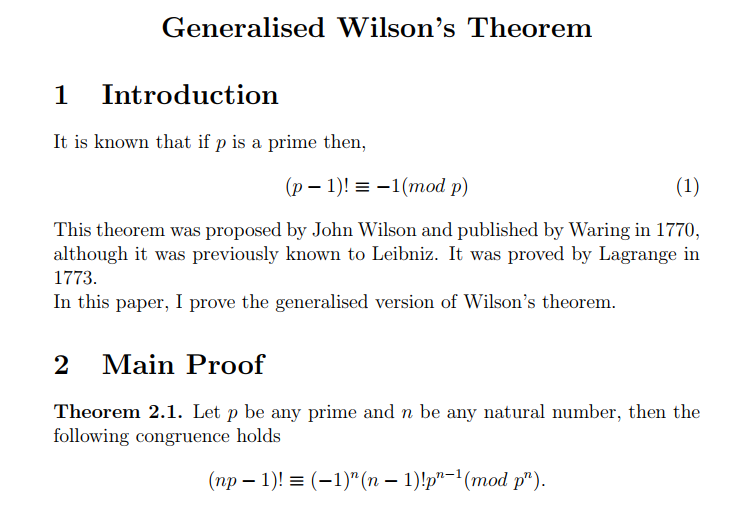 A NEW PROOF FOR GENERALIZED WILSON’S THEOREM – Romanian Mathematical Magazine