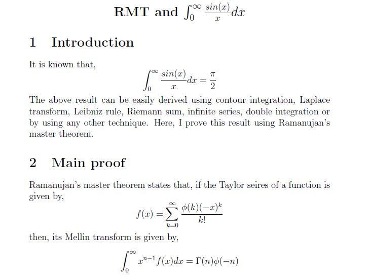 APPLICATION OF RAMANUJAN’S MASTER THEOREM-RMT – Romanian Mathematical ...